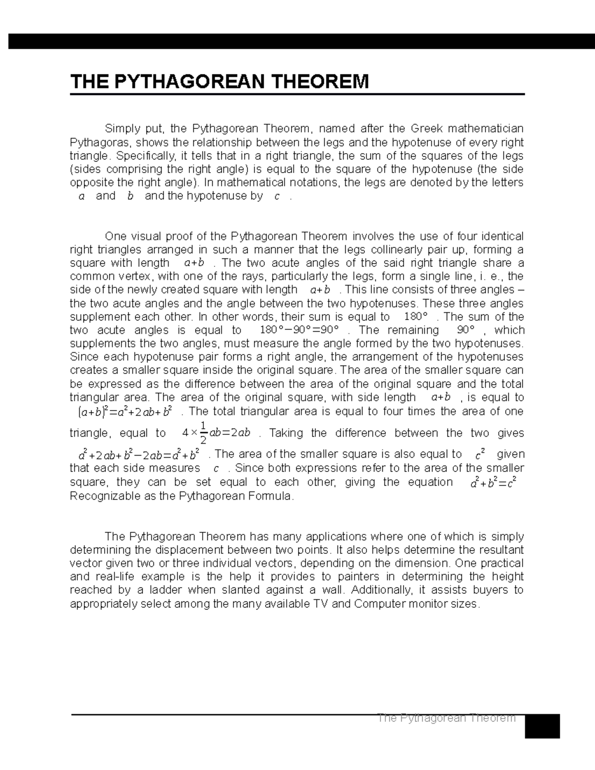 The Pythagorean Theorem - Mathematics - Studocu