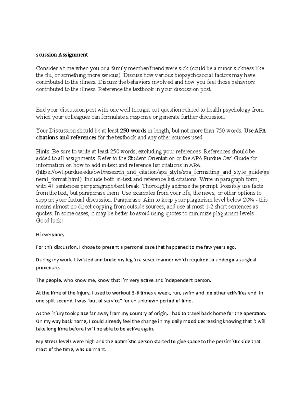 Psy discussion Assignment moudle 1 - scussion Assignment Consider a ...