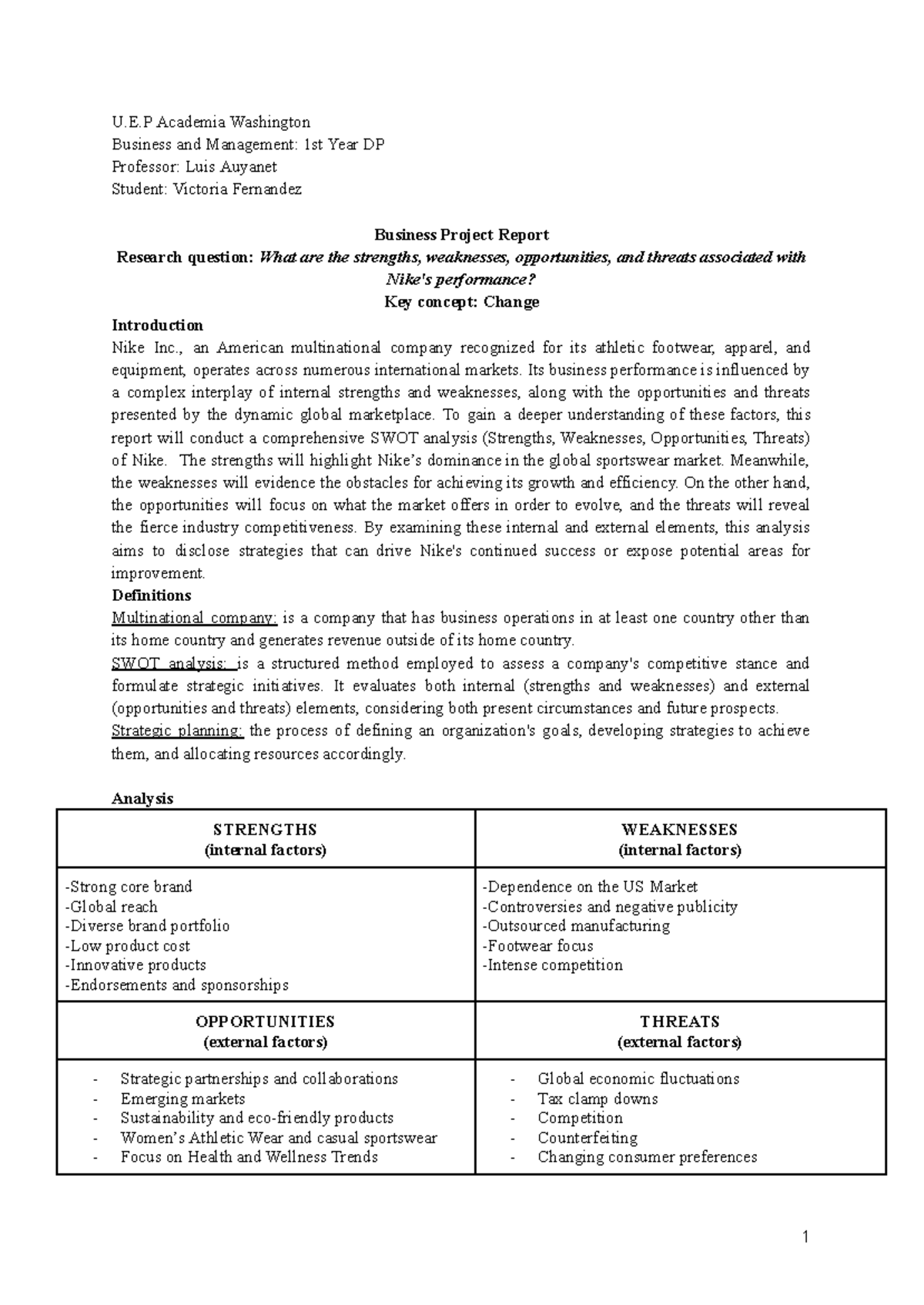 Business Project Report 2nd Term - U.E Academia Washington Business and ...