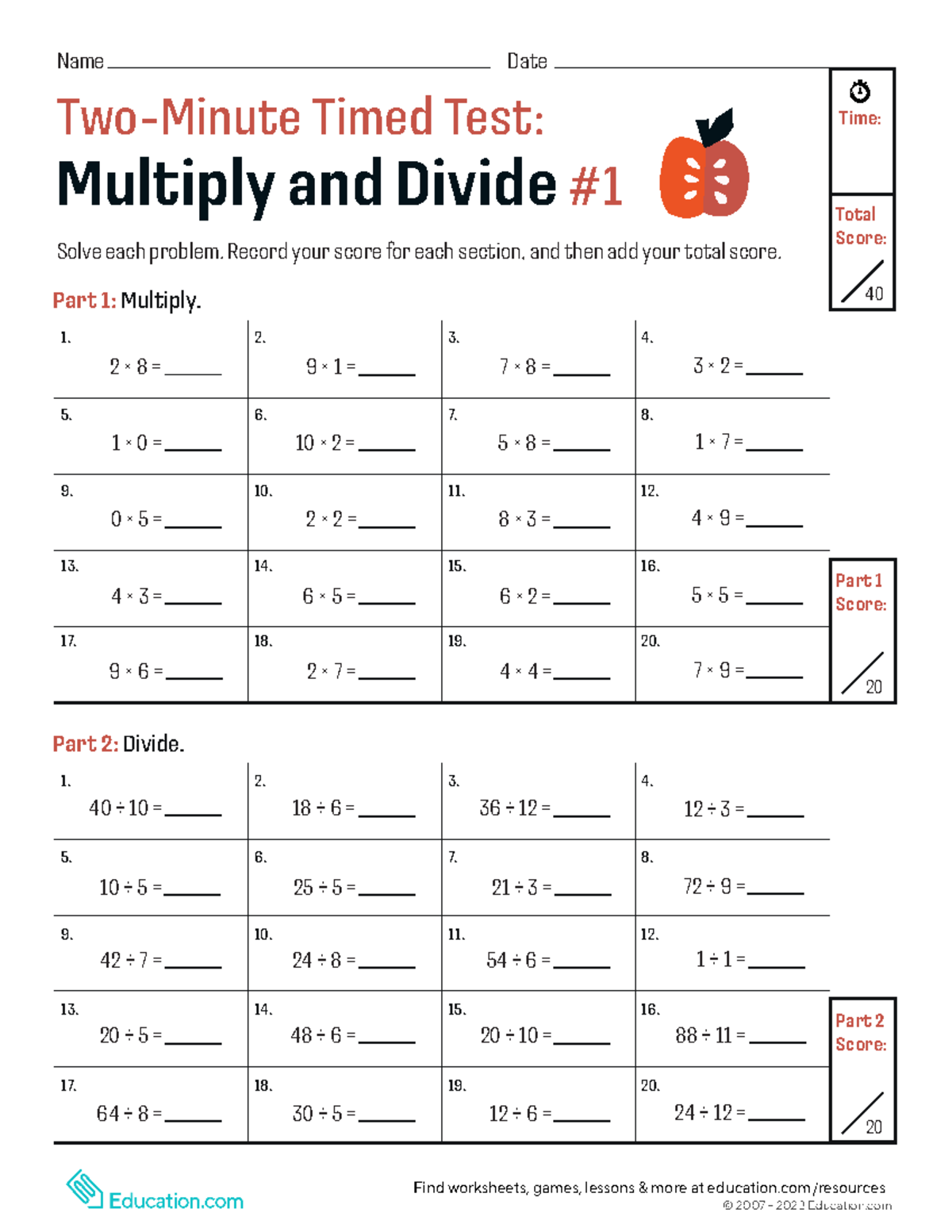 Two minute timed test multiply divide - Two-Minute Timed Test: Multiply ...