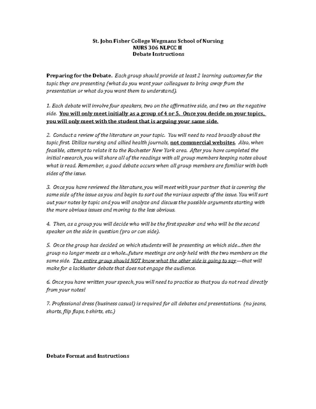 Debate Instructions(1) - St. John Fisher College Wegmans School of ...