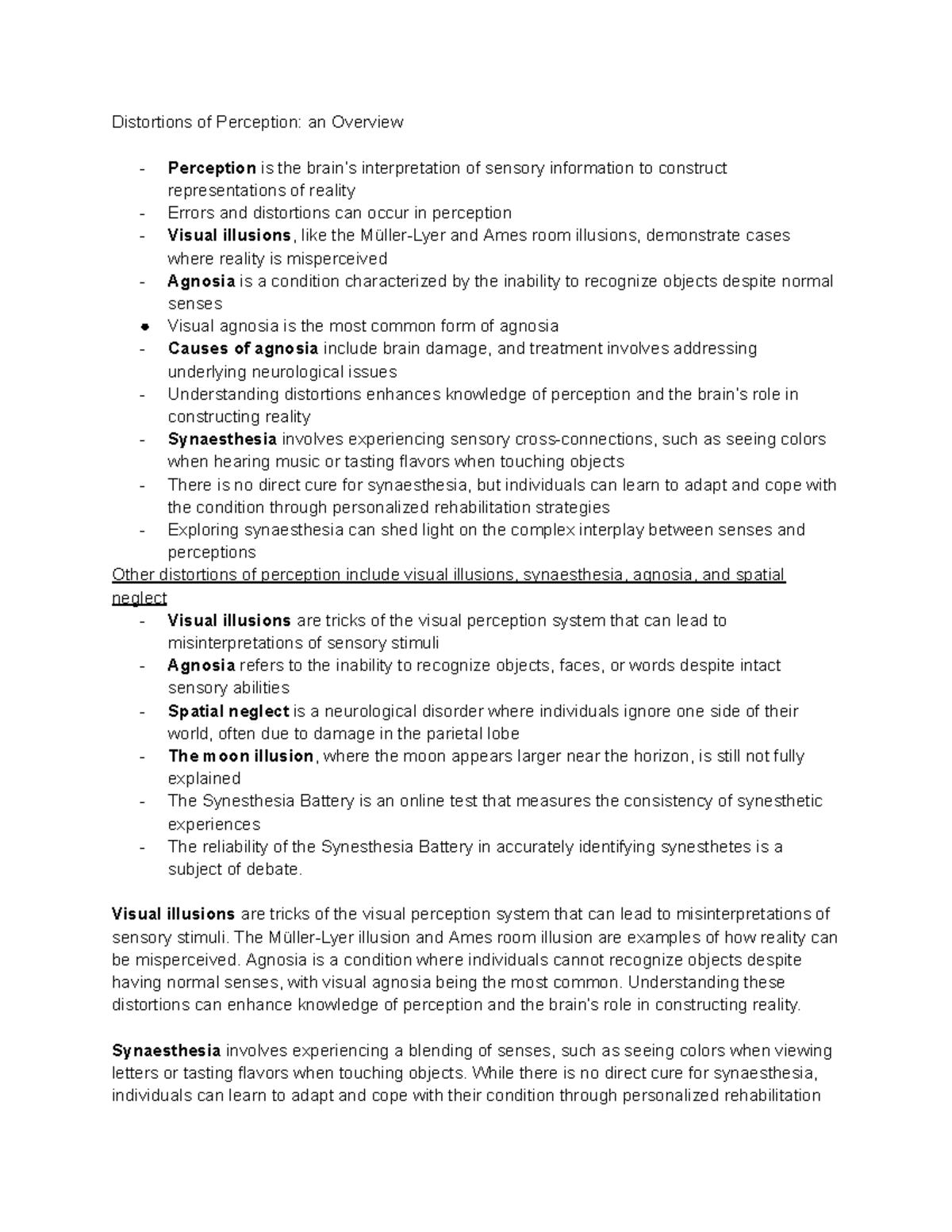 Chapter 9 notes - slay - Distortions of Perception: an Overview ...