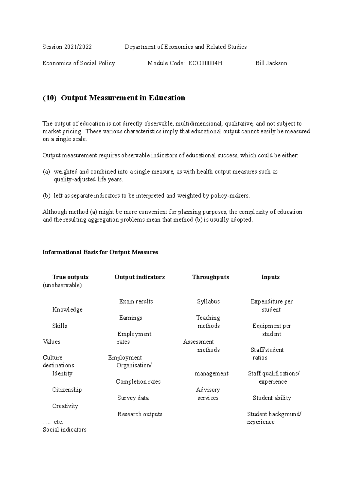 (10) Output Measurement in Education - Session 2021/2022 Department of ...