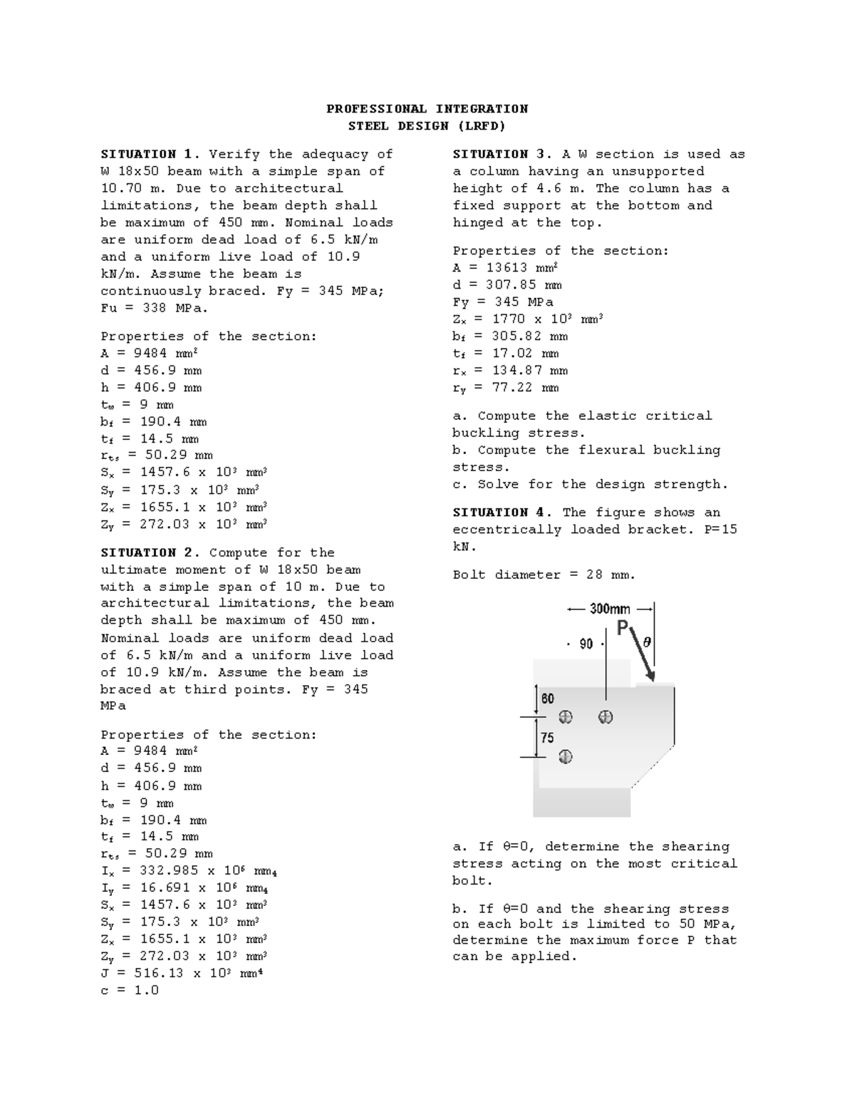 Steel- Ltfrb - PROFESSIONAL INTEGRATION STEEL DESIGN (LRFD) SITUATION 1 ...