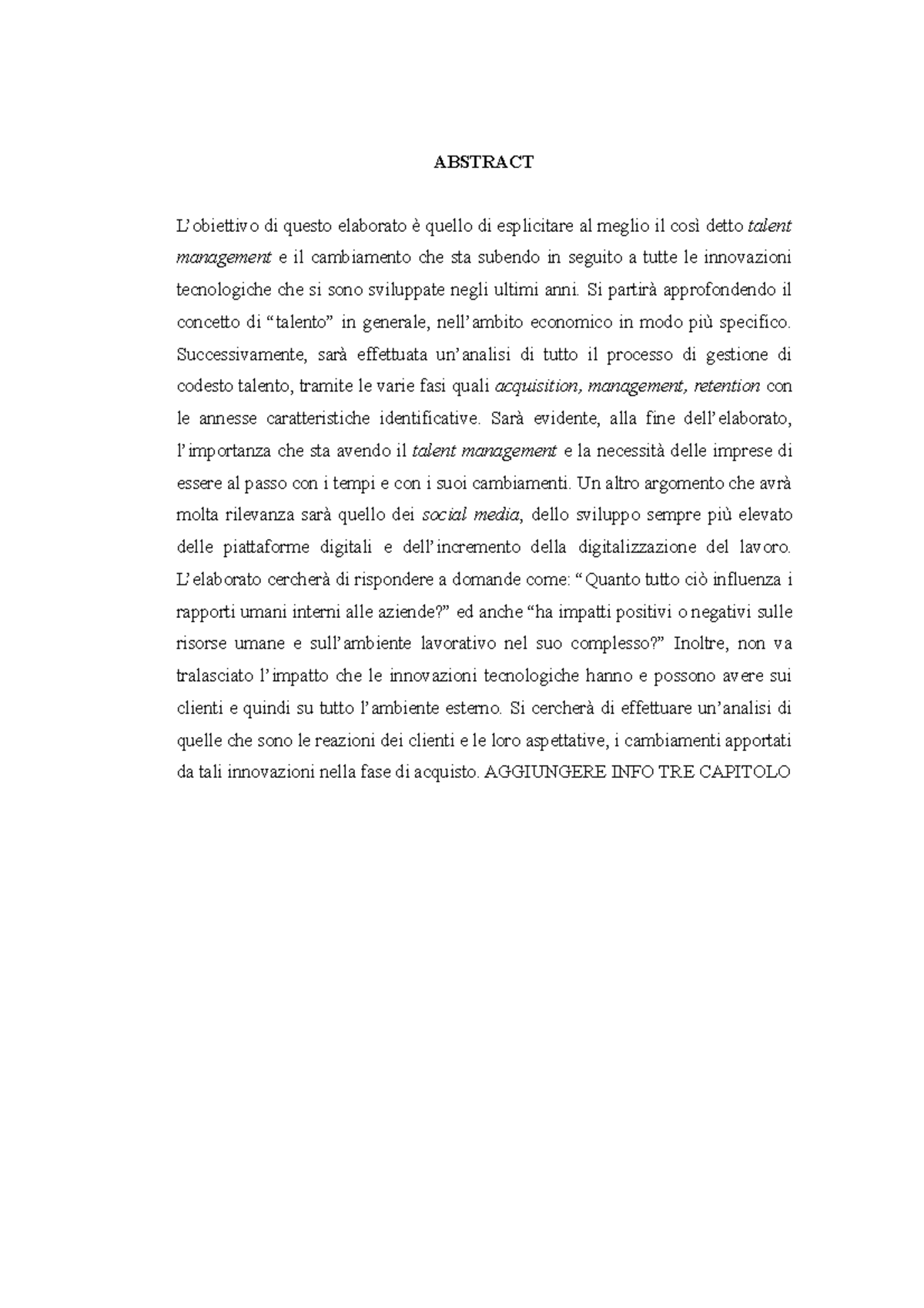 Abstact TESI MAGISTRALE - ABSTRACT L’obiettivo di questo elaborato è ...