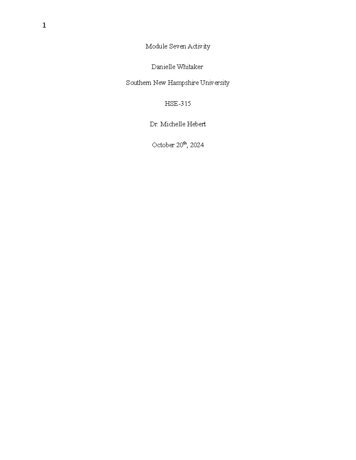 HSE315 Module Seven Activity - Module Seven Activity Danielle Whitaker ...
