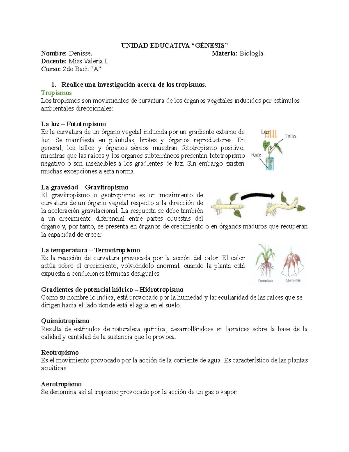 Tropismos Y Sus Tipos - UNIDAD EDUCATIVA “GÉNESIS” Nombre: Denisse ...