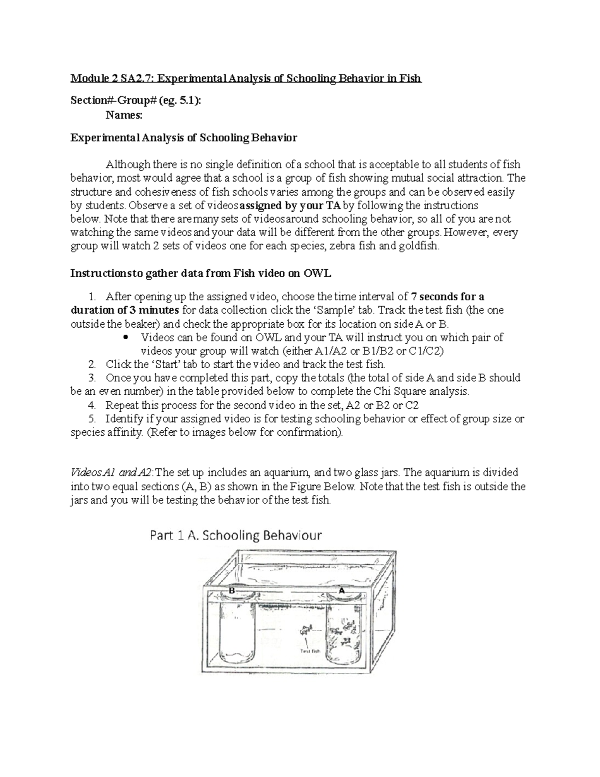 Module 2 SA2.7 Experimental Analysis of Schooling Behavior in Fish - 5 ...