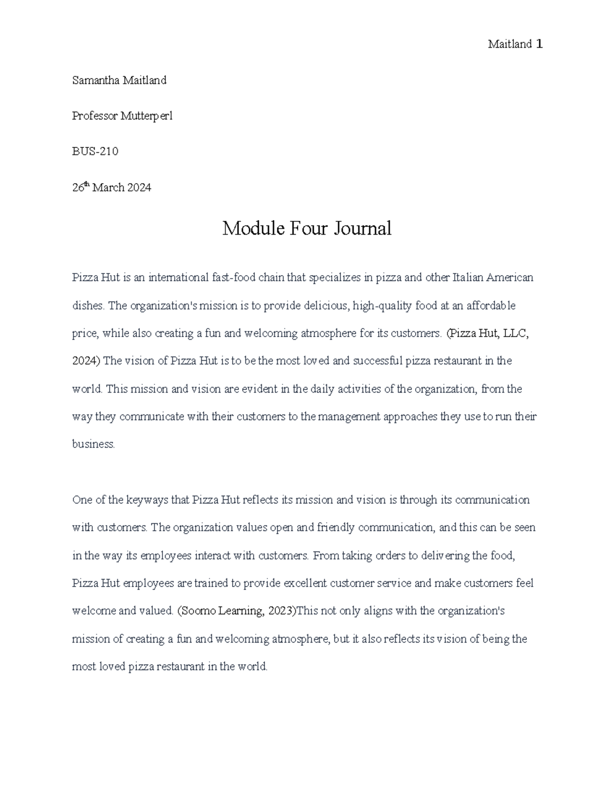 BUS-210 Maitland Journal Module 4 - Samantha Maitland Professor ...