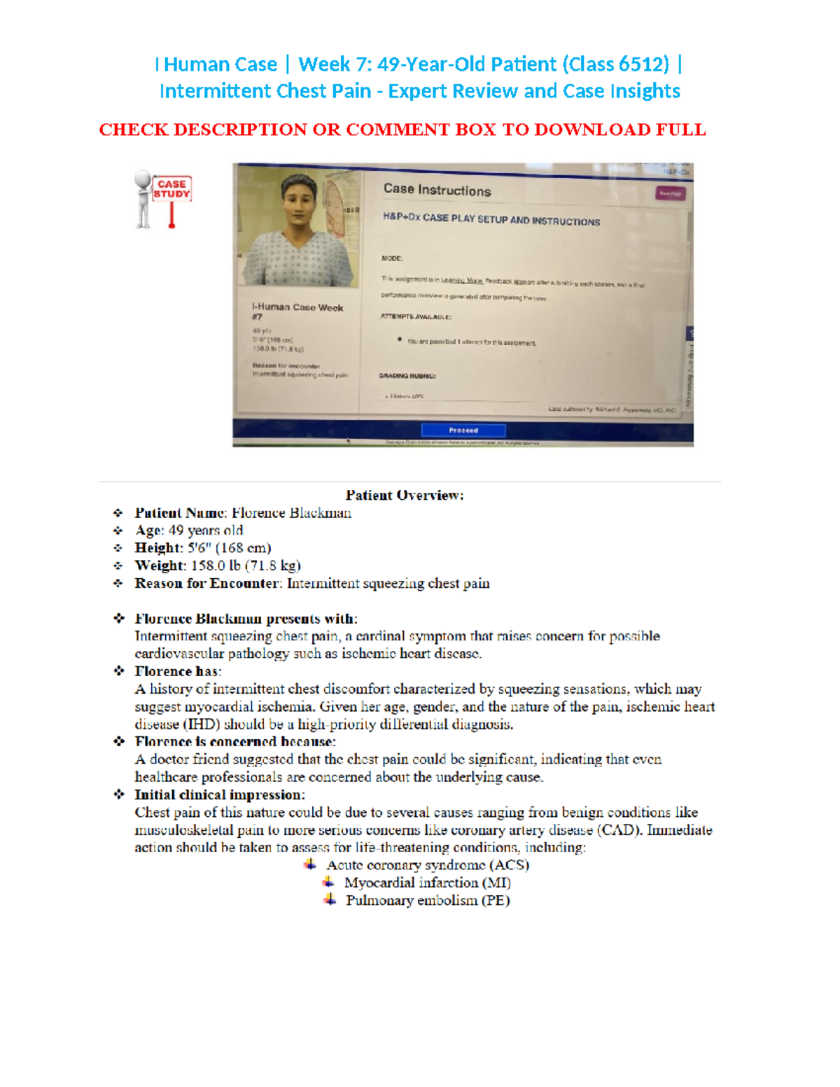I Human Case | Week 7: 49-Year-Old Patient (Class 6512) | Intermittent ...