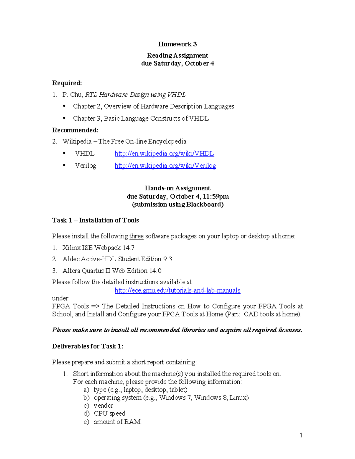 Seminar assignments - Homework 3 - Homework 3 Reading Assignment due ...