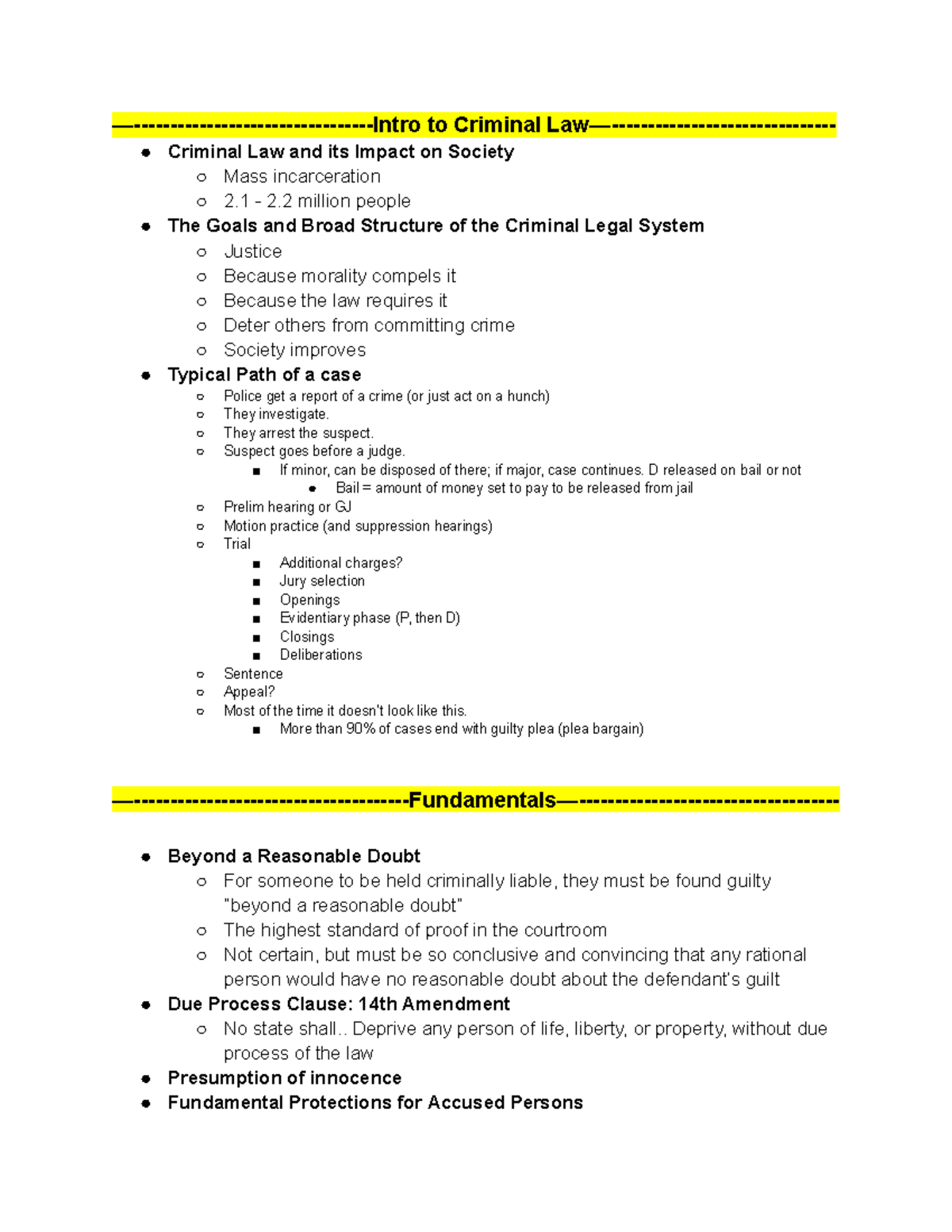 Crim Outline - Midterm - —-Intro to Criminal Law—- Criminal Law and its Impact on Society Mass ...