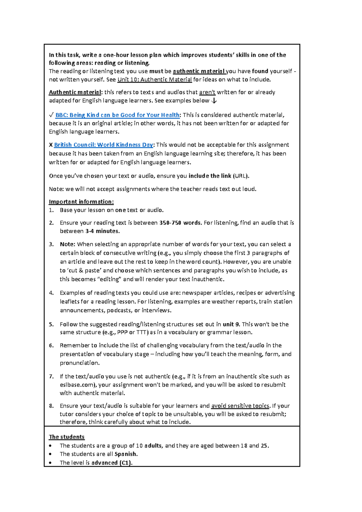 Fundamental basics - In this task, write a one-hour lesson plan which ...