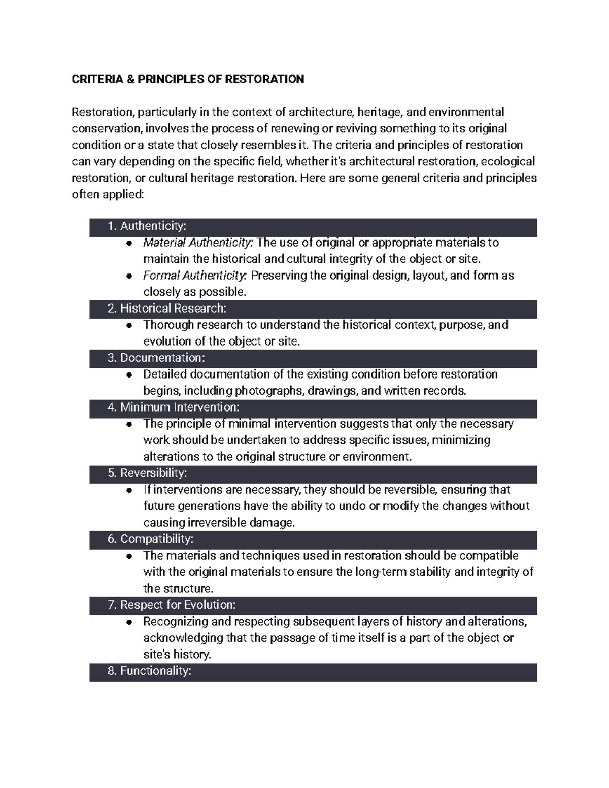 HOA4- Restoration - CRITERIA & PRINCIPLES OF RESTORATION Restoration ...