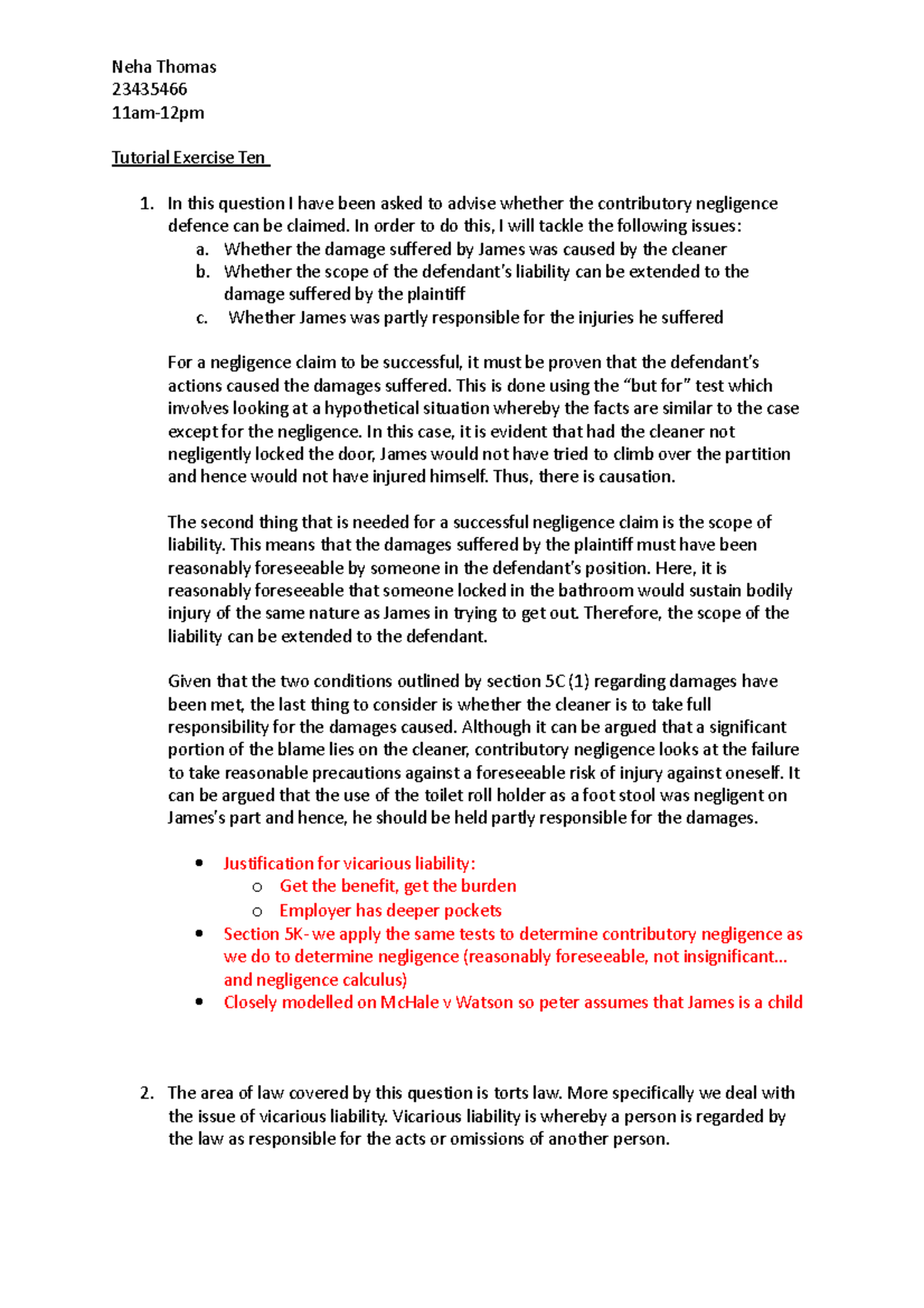 Tutorial Exercise Ten - Tute solutions - Neha Thomas 23435466 11am-12pm Tutorial Exercise Ten 1 ...
