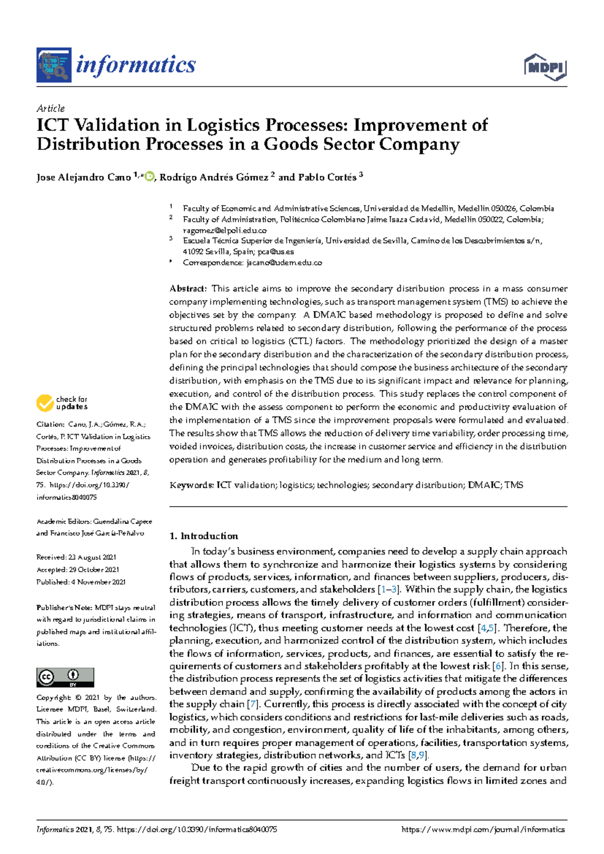 Output process case - informatics Article ICT Validation in Logistics ...