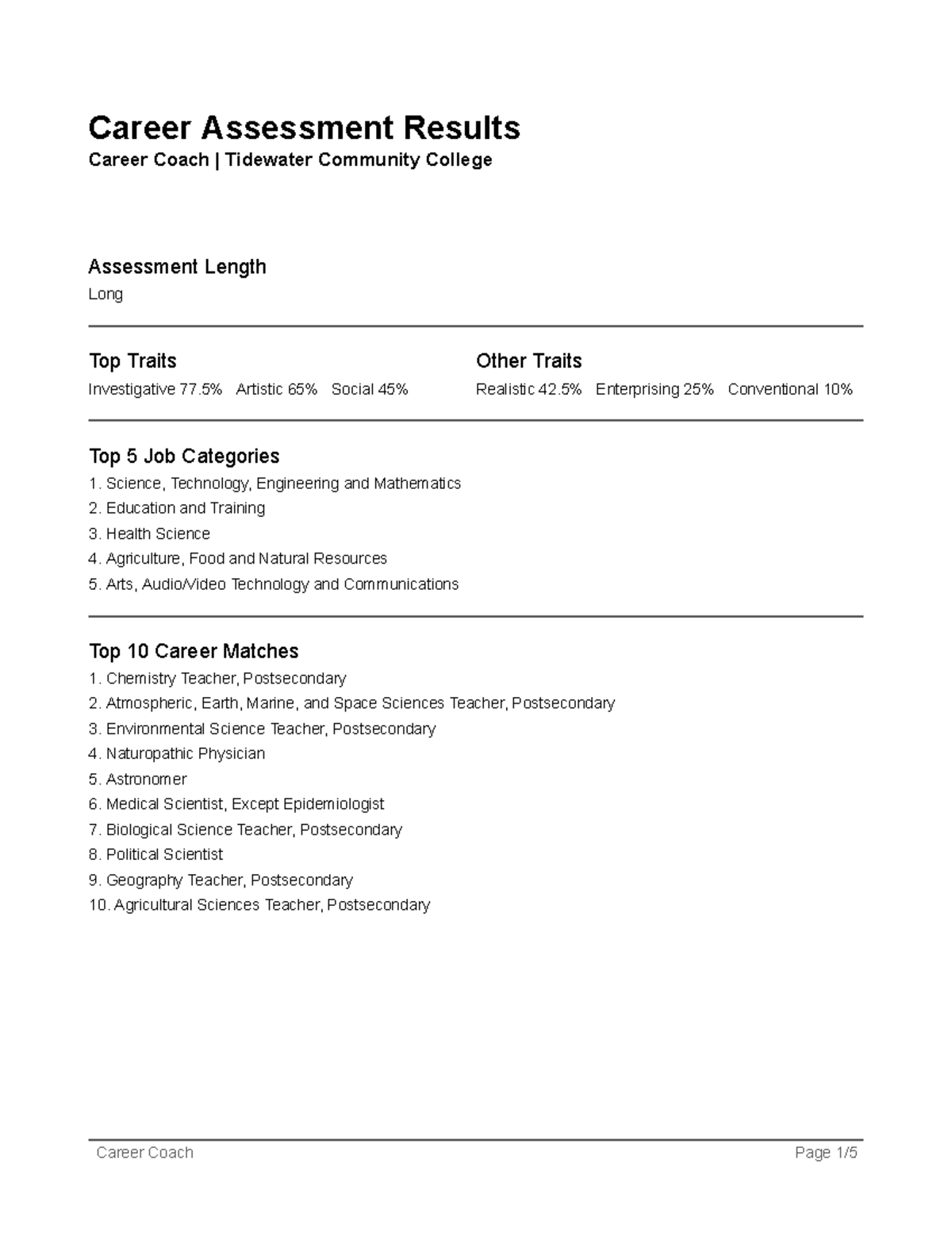 Career Assessment Results - Career Assessment Results Career Coach ...
