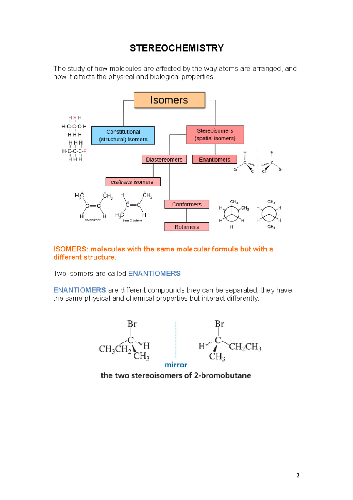 Stereochemistry - notes - STEREOCHEMISTRY The study of how molecules ...