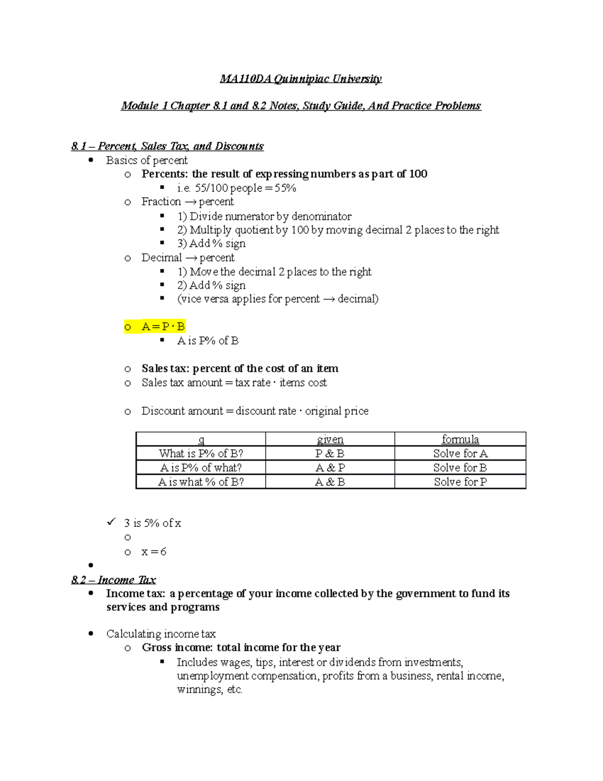 Personal Finance Study Guide, Notes, and Practice Problems - MA110DA ...