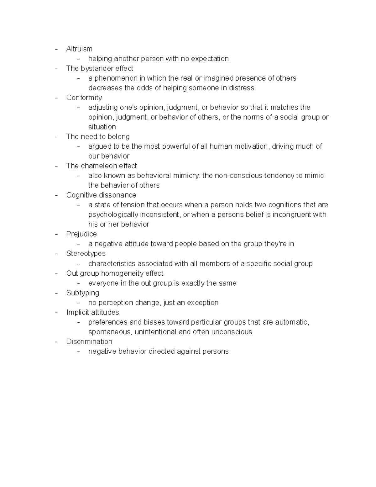 Psych 401- Chapter 11- Social Psychology - Altruism helping another ...