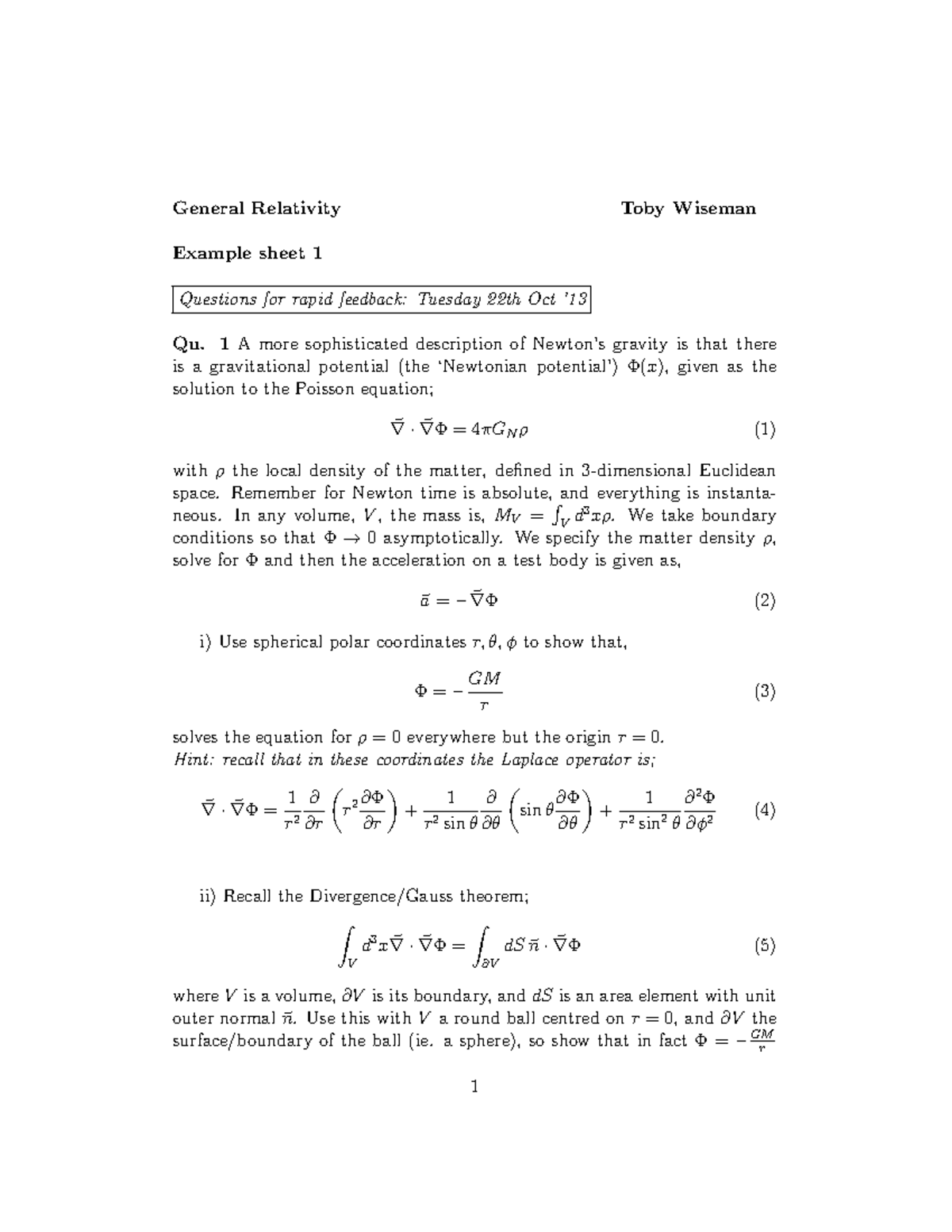 GR 2013-2014 Problem Sheets (ALL) - General Relativity Toby Wiseman ...