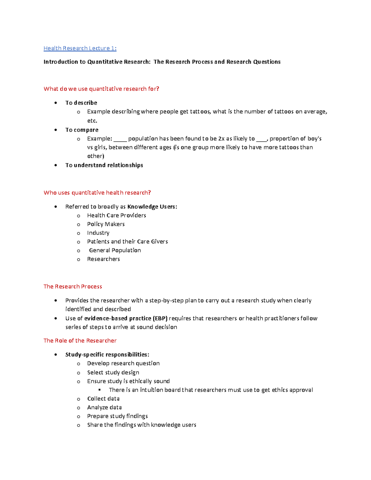 Health Research Lecture 1 and 2 - Health Research Lecture 1 ...