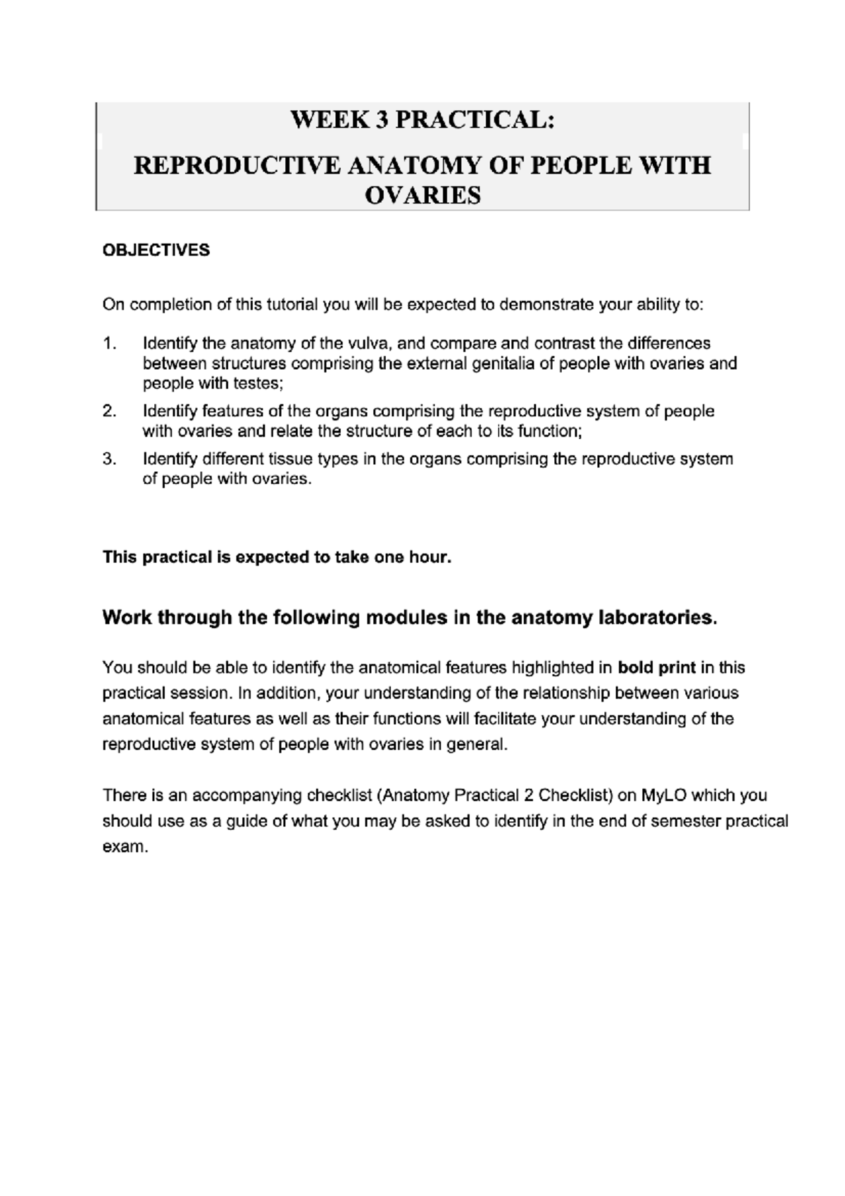 Practical - Female Reproductive System - CZZ102 - Studocu