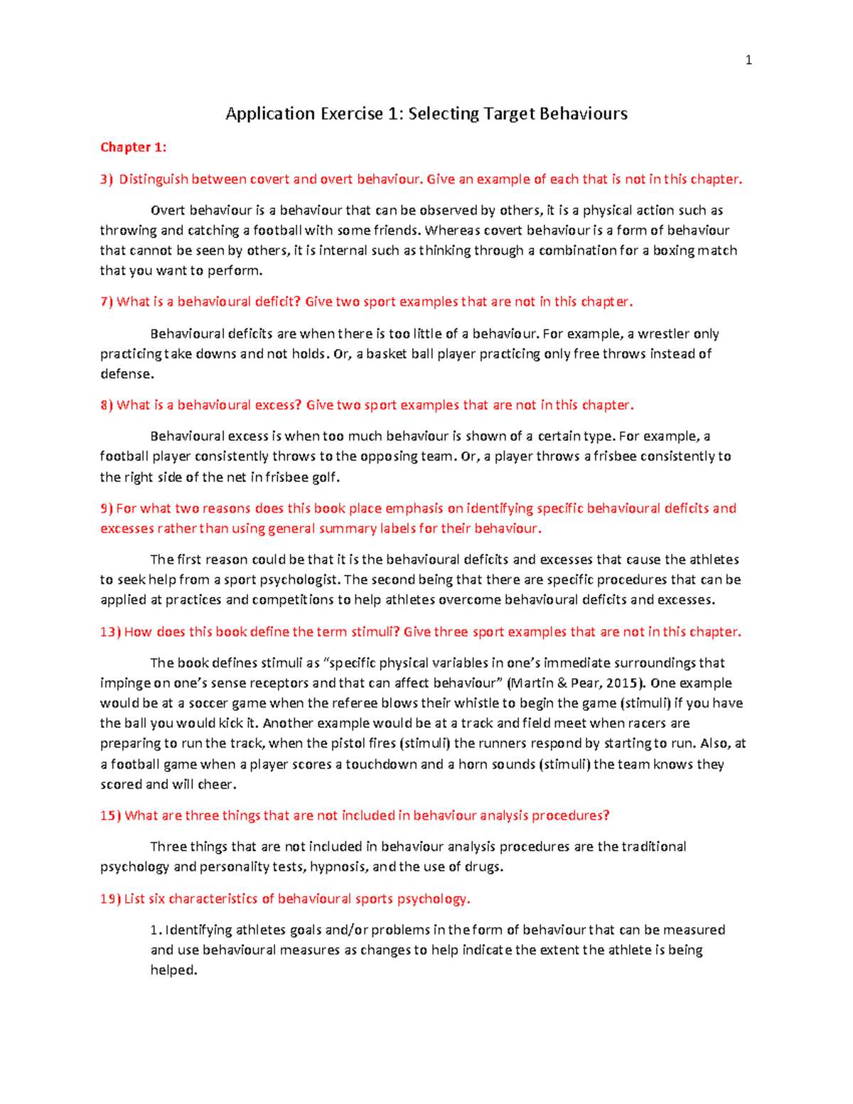 Assignment 1 - 1 Application Exercise 1: Selecting Target Behaviours Chapter 1: 3) Distinguish ...