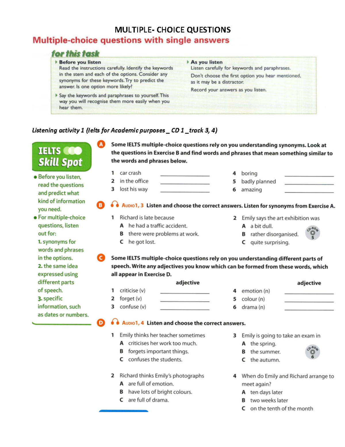 Multiple choice question - MULTIPLE- CHOICE QUESTIONS Listening ...