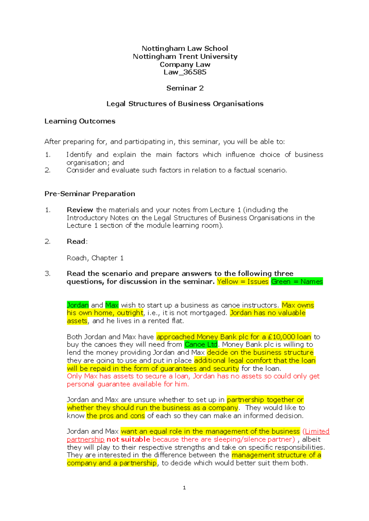 Seminar 2 Worksheet - Legal Structures of Business Organisations ...