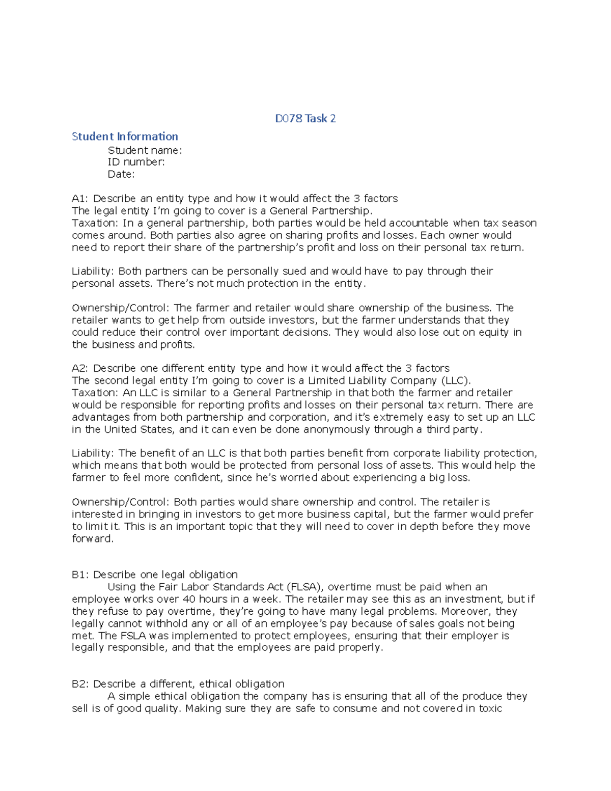 Business Environment Applications - D078 Task 2 - D078 Task 2 Student ...