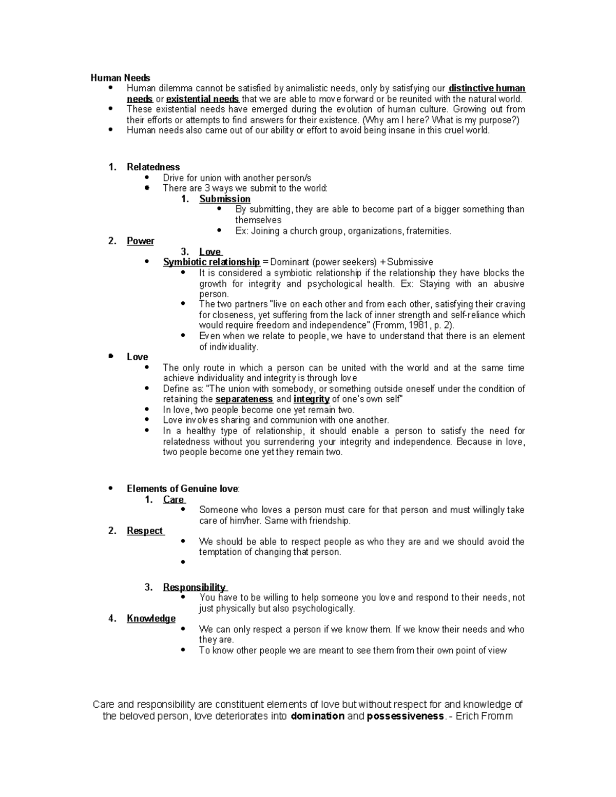 Fromm - Notes from theories of personalities - Human Needs Human ...