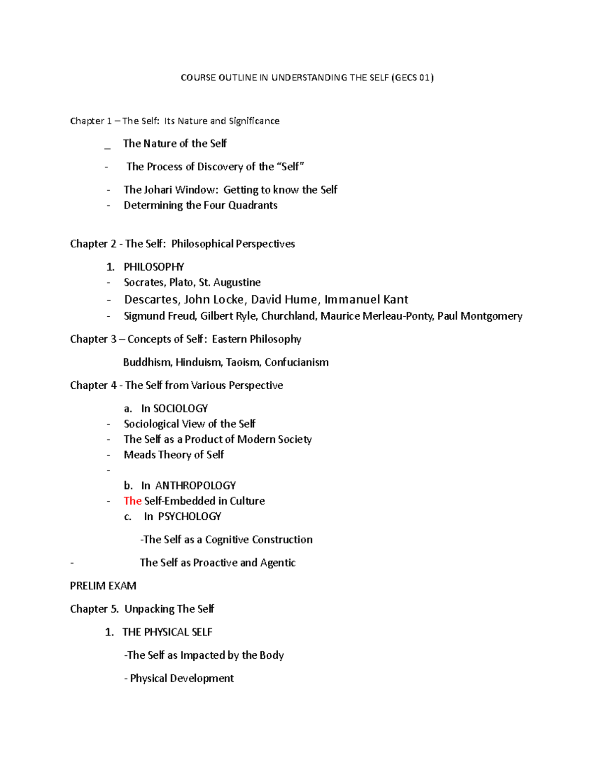 UTS Course Outline Revised - COURSE OUTLINE IN UNDERSTANDING THE SELF ...