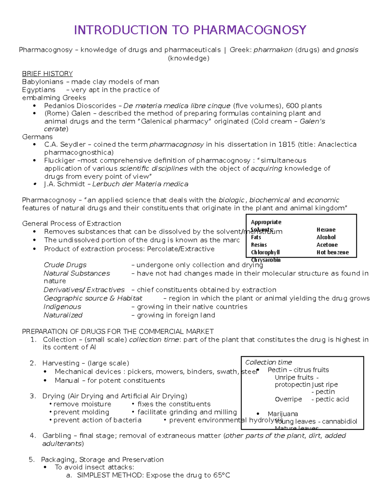 Pharmacognosy Notes - Introduction to Pharmacognosy - INTRODUCTION TO ...