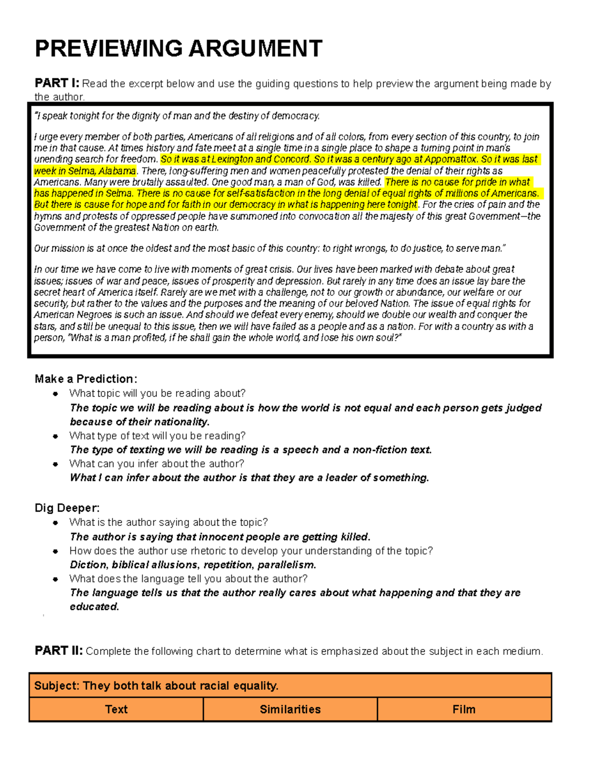 Copy of Previewing Argument - PREVIEWING ARGUMENT PART I: Read the ...