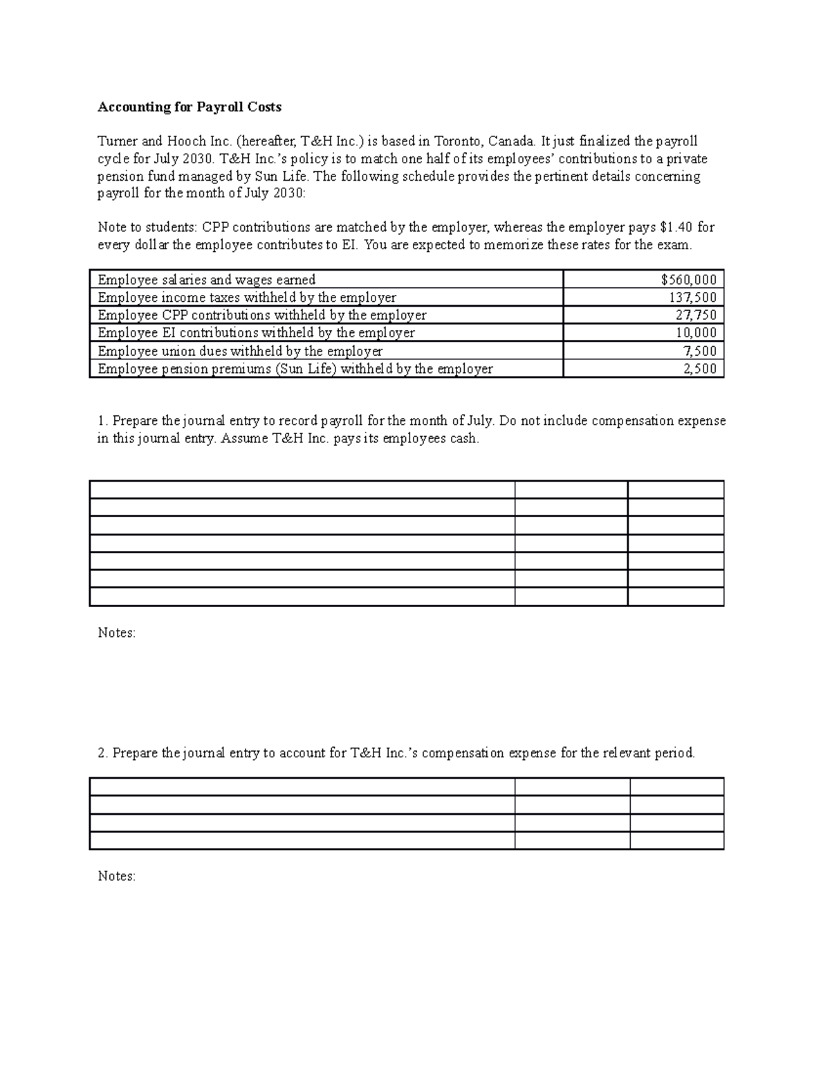 Chapter 5 practice problem - Accounting for Payroll Costs Turner and ...
