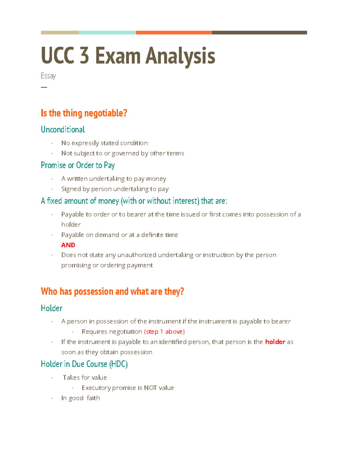 UCC 3 Lecture Notes - UCC 3 Exam Analysis Essay ─ Is the thing ...