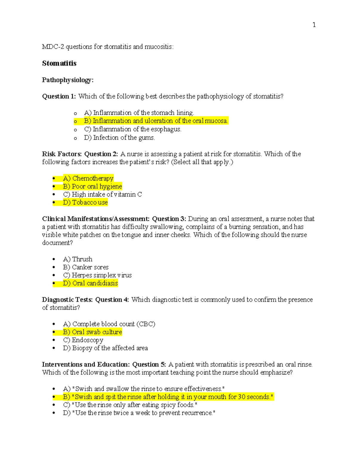 MDC2 - Stomatitis, Mucosititis and GERD - MDC-2 questions for ...