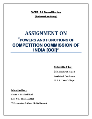 Powers,Duties, Functions of CCI - LAW COMPETITION LAW Duties, Power AND ...