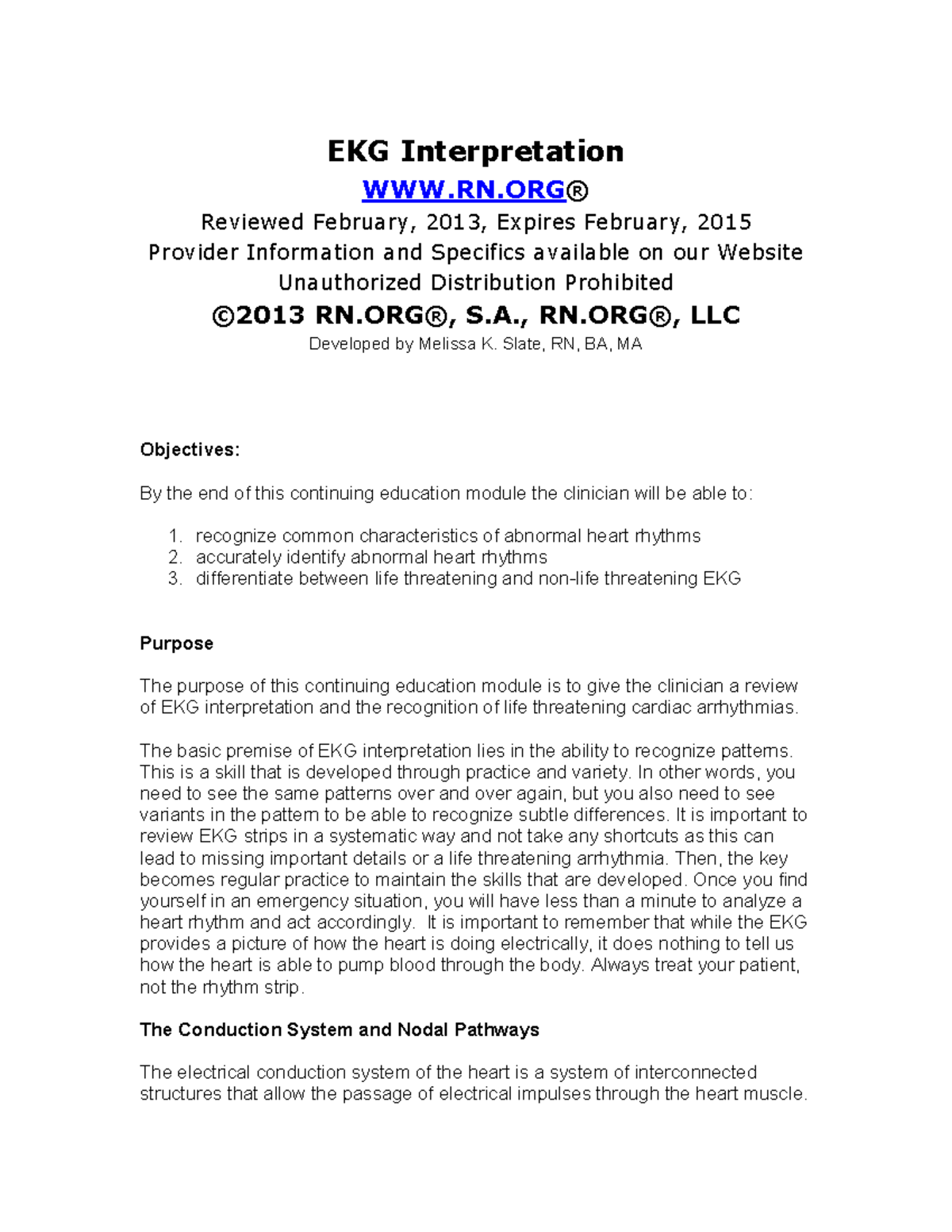 EKG Interpretation - Ekg help - EKG Interpretation WWW.RN® Reviewed ...