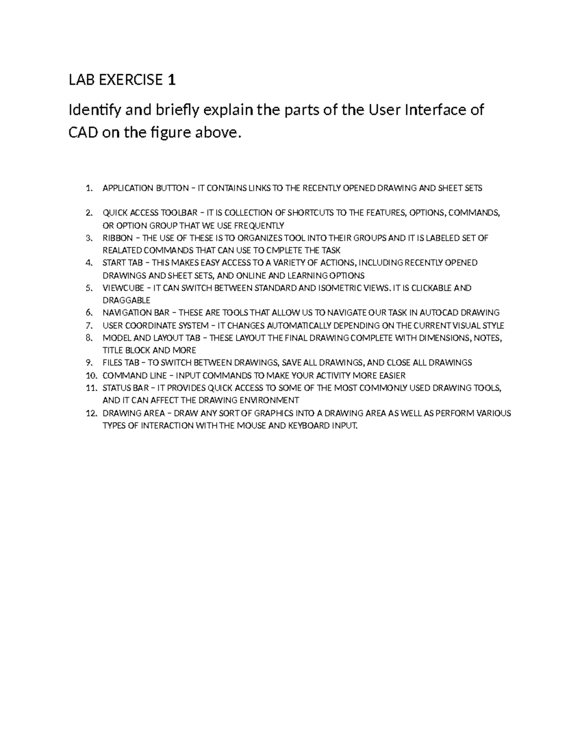 LAB Exercise 1 - LAB EXERCISE 1 Identify and briefly explain the parts of the User Interface of ...