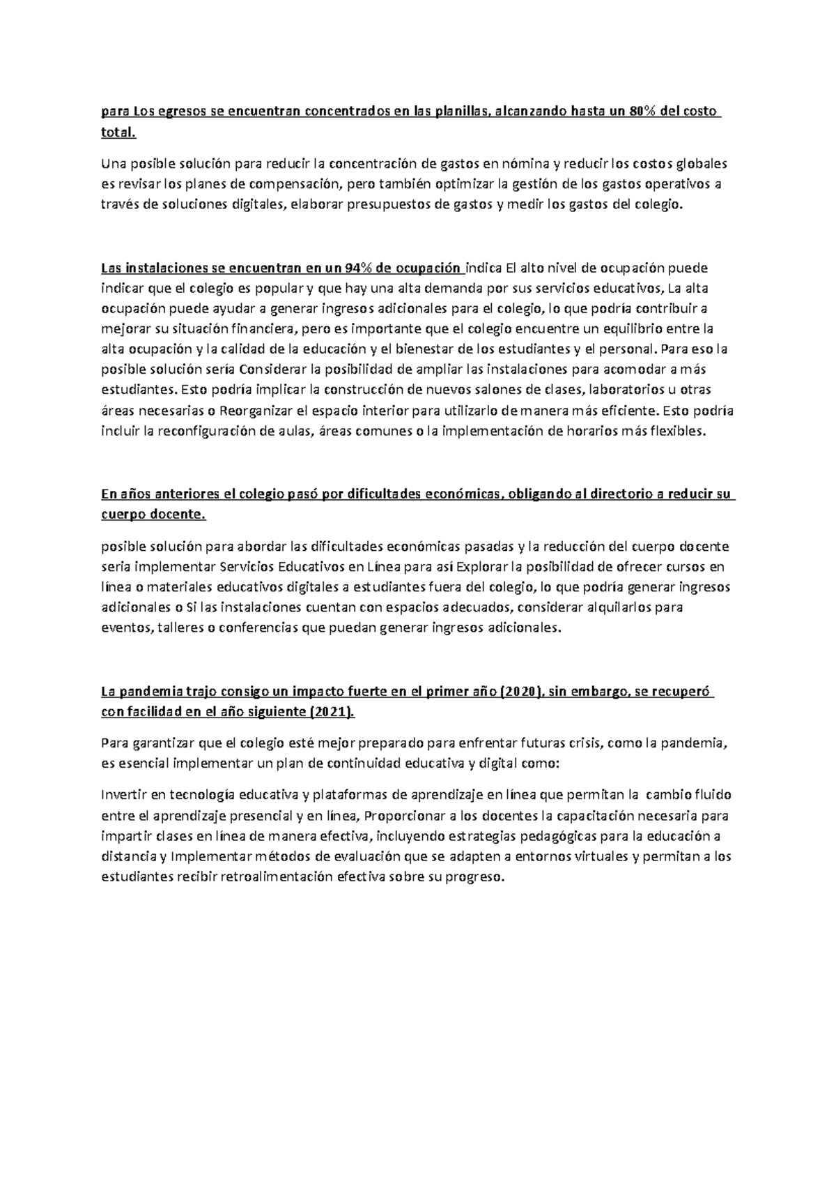 Soluciones - saasd - para Los egresos se encuentran concentrados en las ...