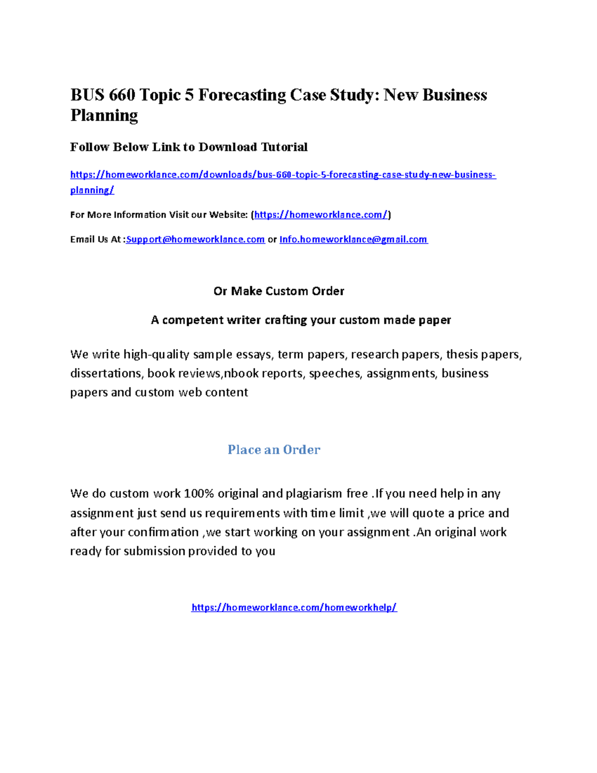 BUS 660 Topic 5 Forecasting Case Study New Business Planning - BUS 660 ...