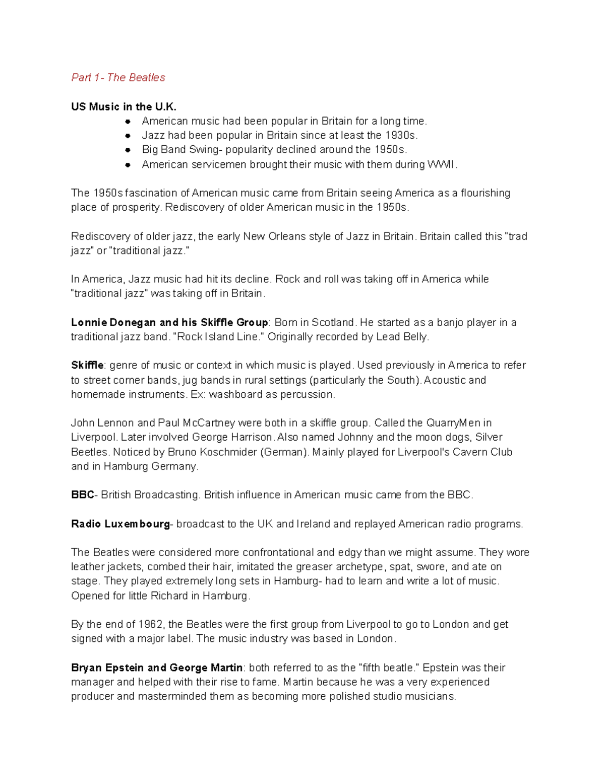 History of Rock The British Invasion - MUSC 226 - TAMU - Studocu