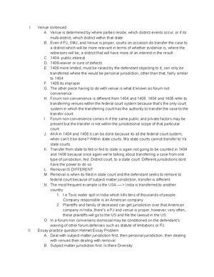 Civil Procedure Outline - I. An Introduction to the Litigation Process ...