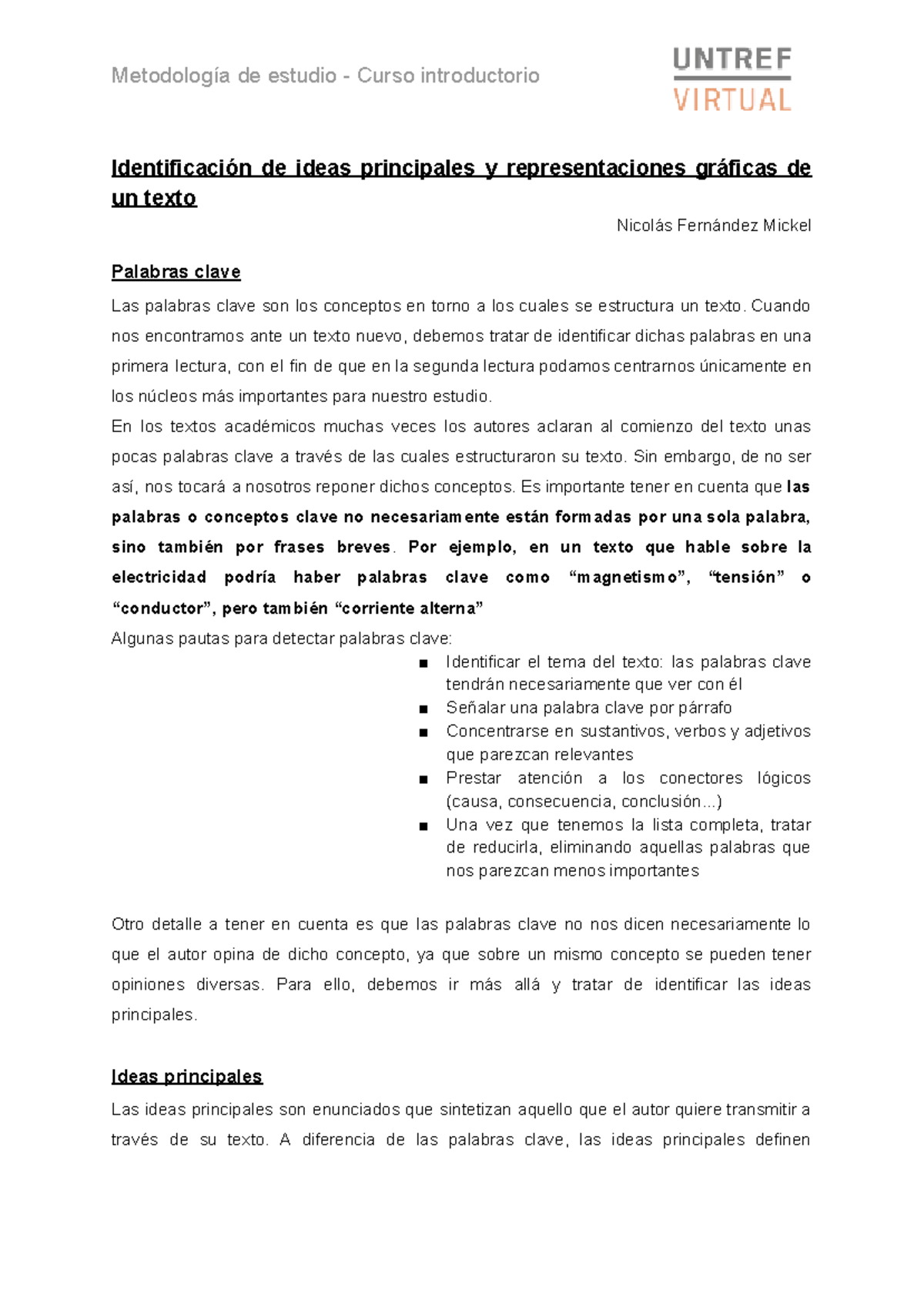 Palabras clave ideas principales y representaciones graficas de un texto 1 - Identificación de ...