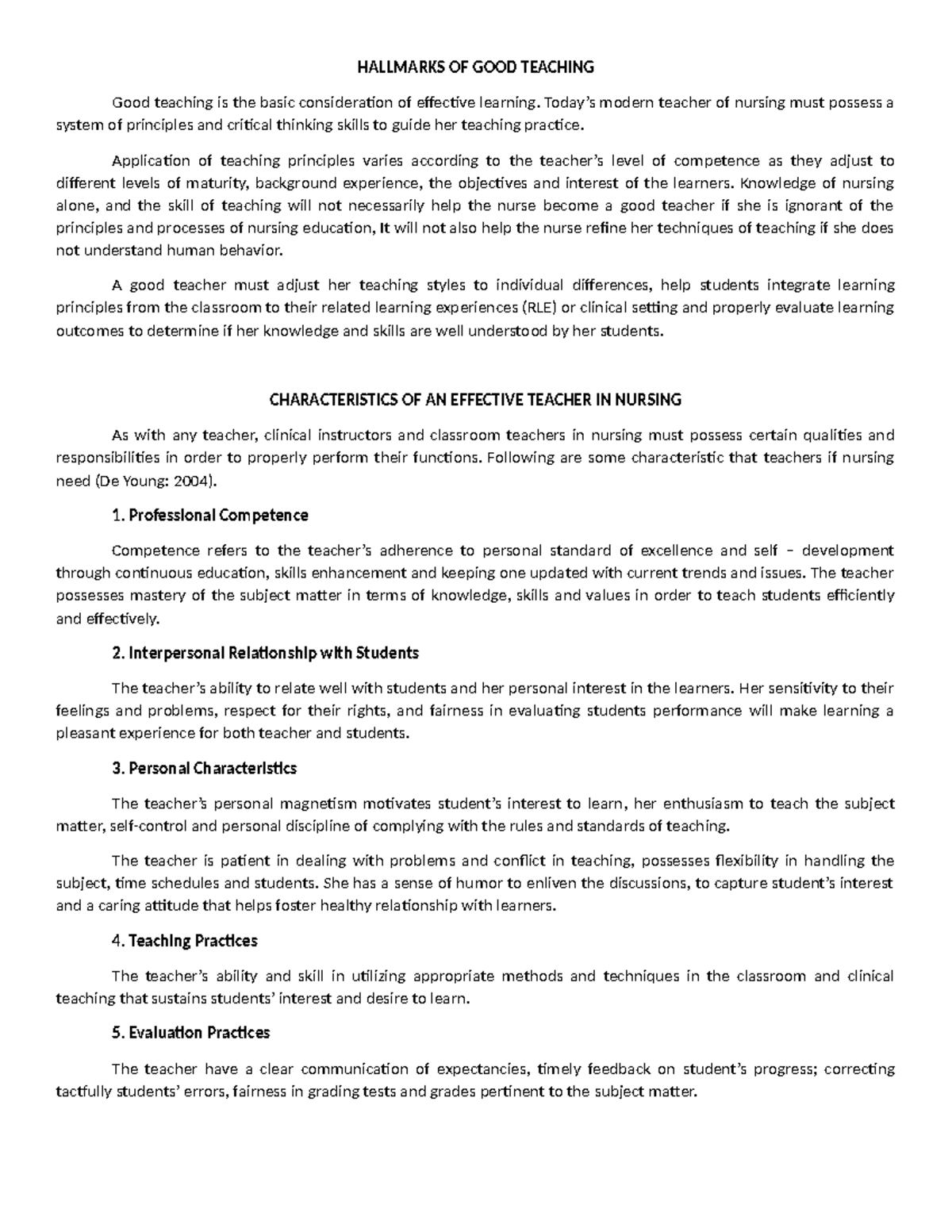 Hallmarks OF GOOD Teaching updated - HALLMARKS OF GOOD TEACHING Good ...