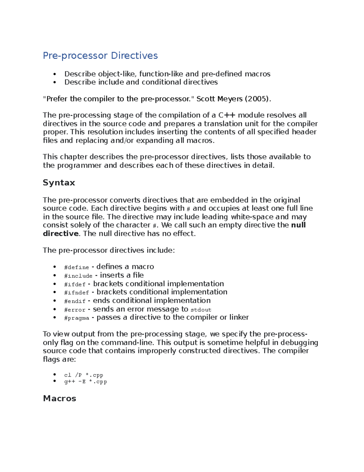 Pre Processor Directives Pre Processor Directives Describe Object Like Function Like And