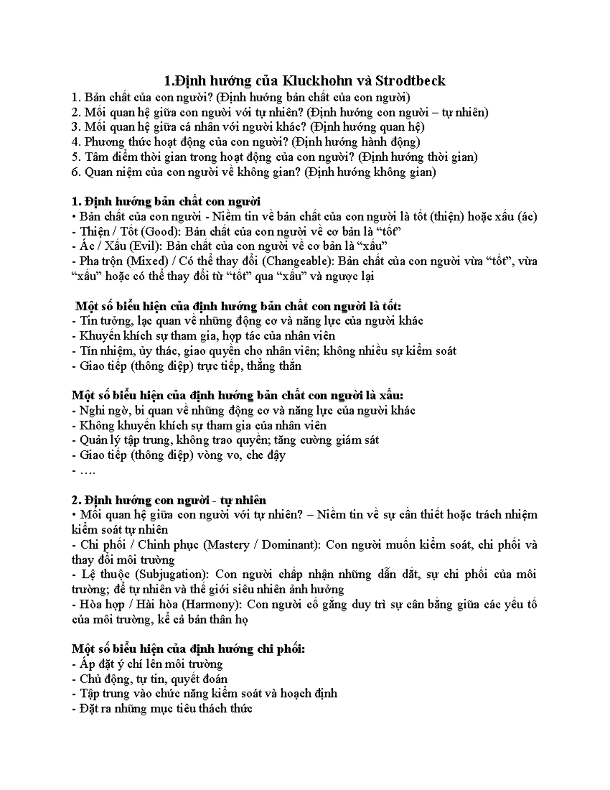 Dvh - 1.Định hướng của Kluckhohn và Strodtbeck 1. Bản chất của con ...