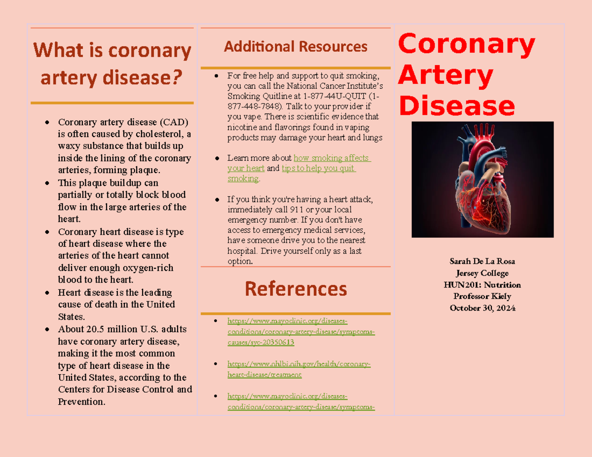 CAD Brochure - Educational Pamphlet - What is coronary artery disease ...